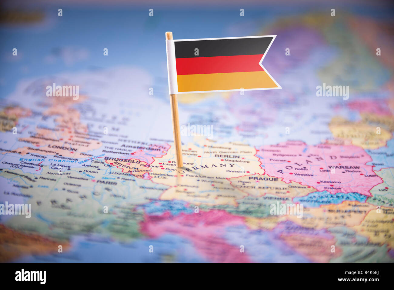 Germany marked with a flag on the map Stock Photo - Alamy