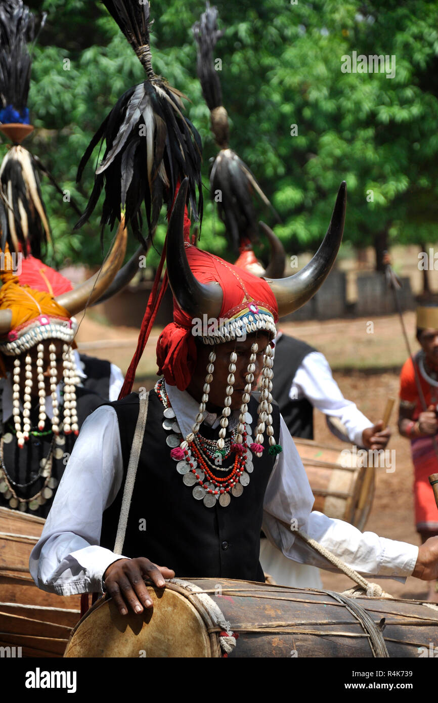India, Orissa, Chhattisgarh, Muria area, Bison Horn tribe Stock Photo ...