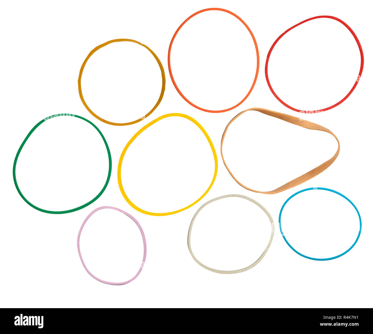 A Collection Of Isolated Coloured Rubber Bands Stock Photo - Alamy