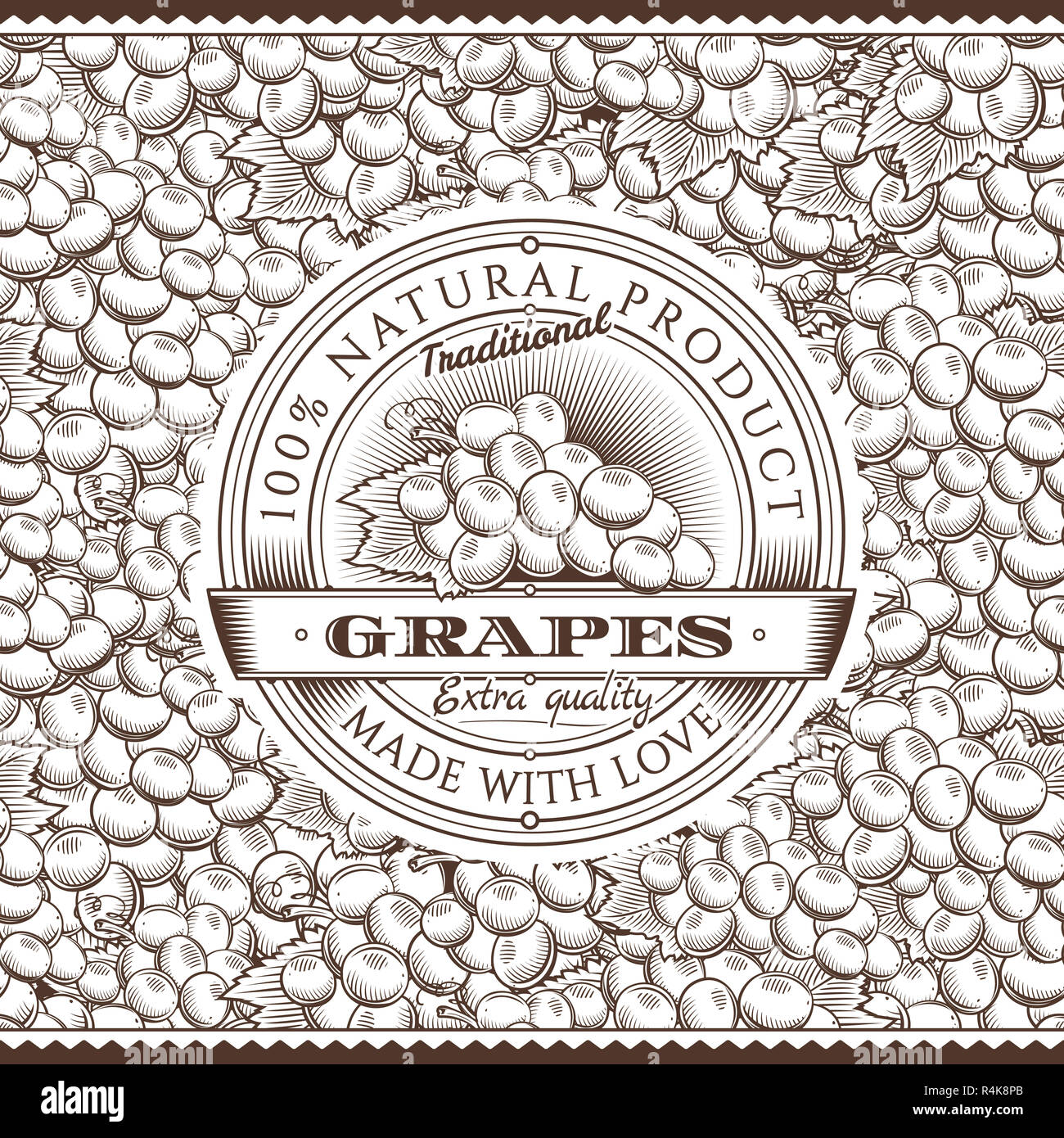 Vintage Grapes Label On Seamless Pattern Stock Photo - Alamy