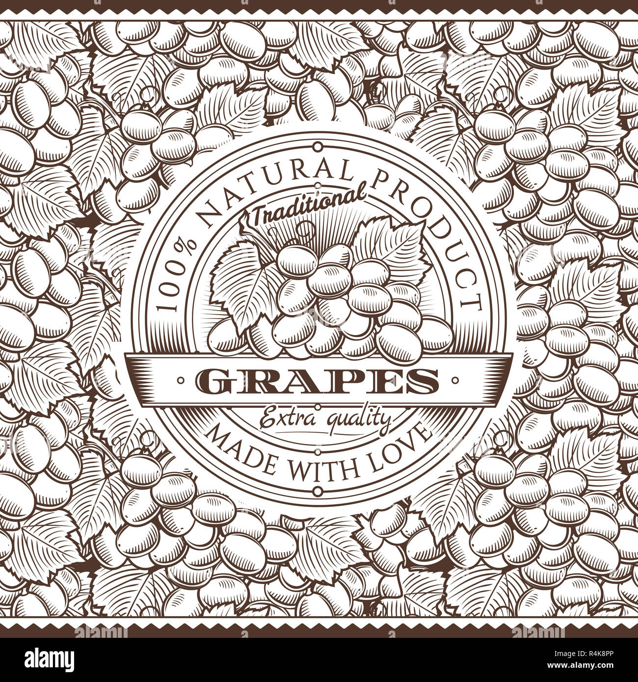 Vintage Grapes Label On Seamless Pattern Stock Photo - Alamy