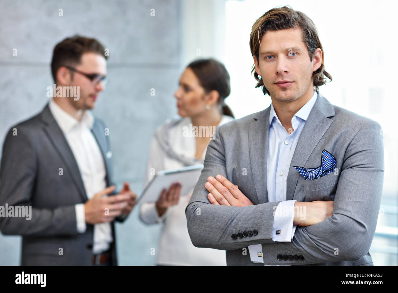 Businessman talking exchanging ideas colleagues hi-res stock ...
