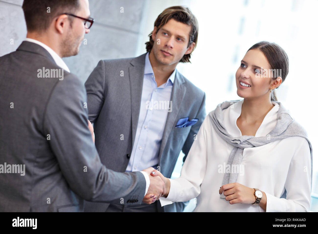 Group of business people introducing one another Stock Photo - Alamy