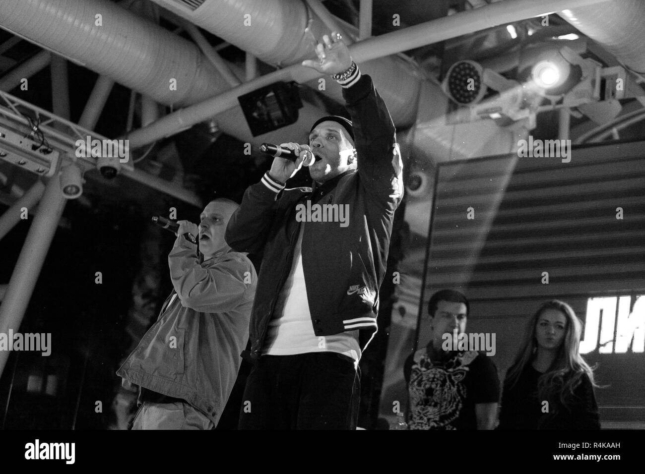 Young male microphone stage Black and White Stock Photos & Images - Alamy