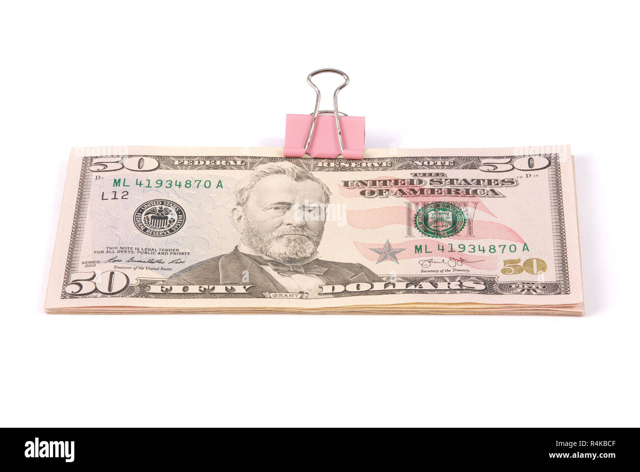 Wads of money fifty dollars isolated on white background Stock Photo ...