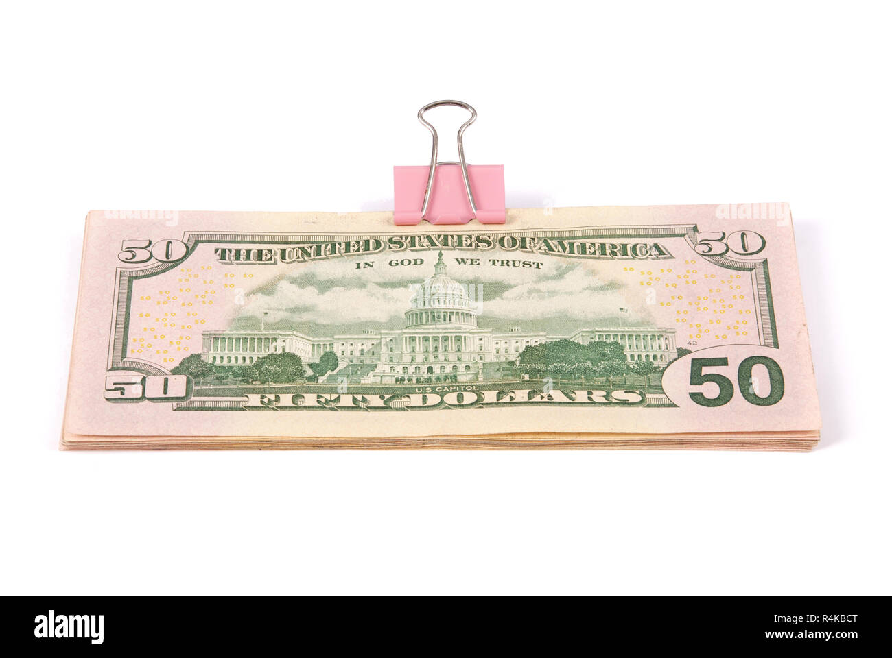 Wads of money fifty dollars isolated on white background Stock Photo ...