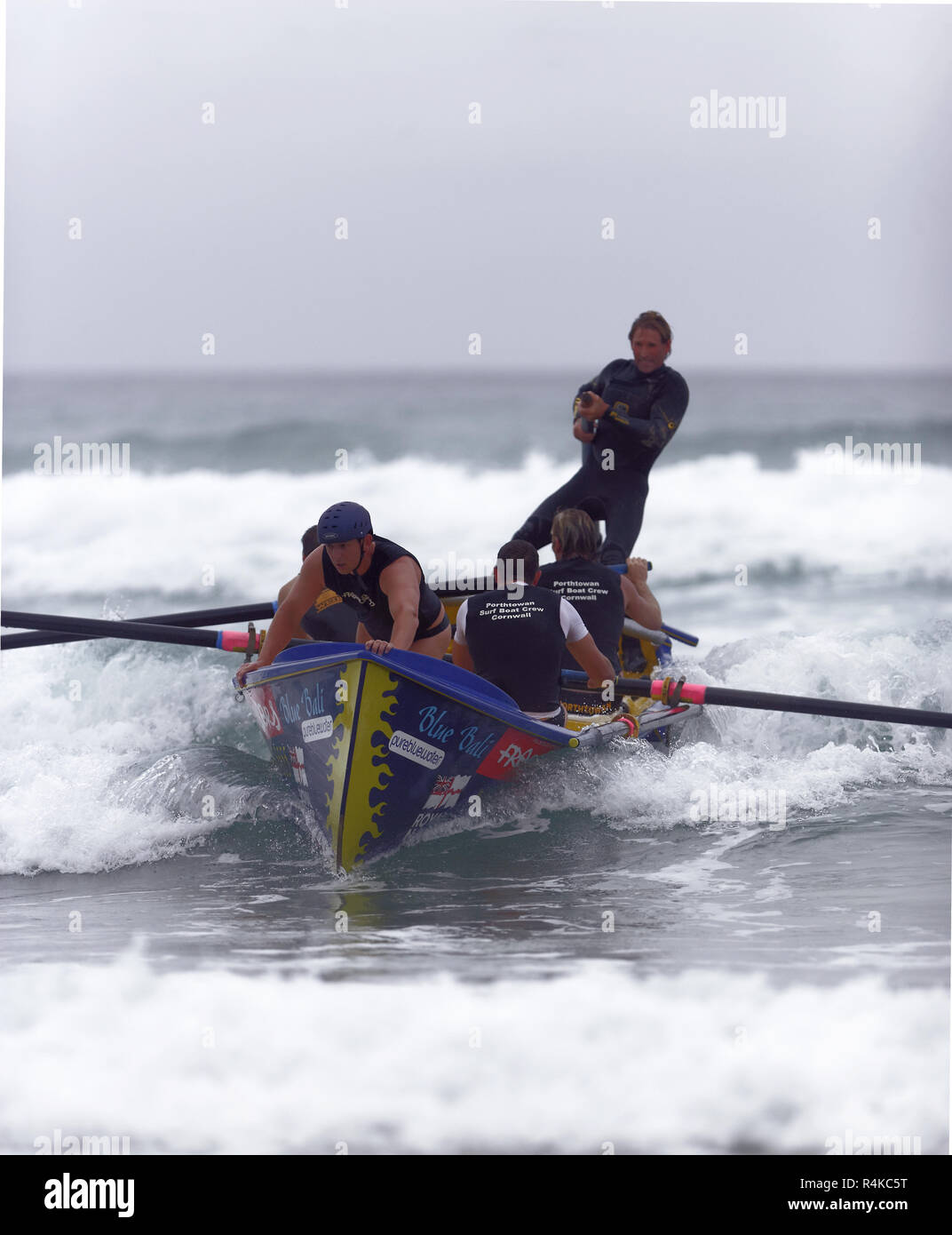 Surf Boats in action with Surf life saver crews Towan Beach, Cornwall ...