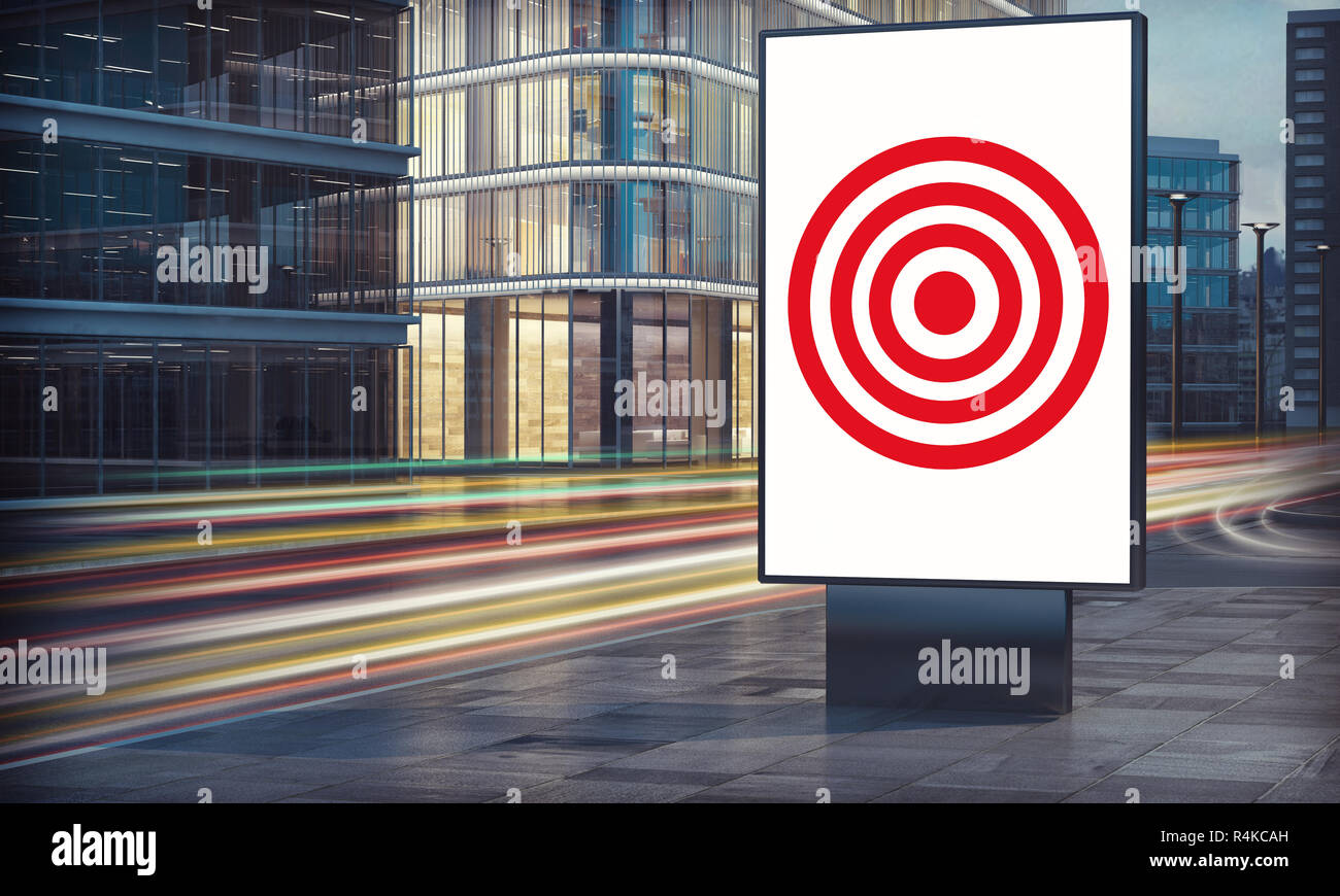 Advertising target billboard in city night 3d rendering Stock Photo - Alamy