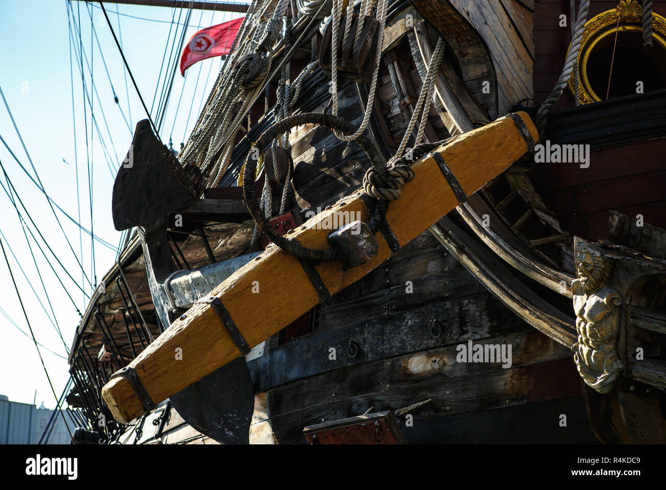 GENOVA,ITALY-13 OCTOBER,2018: Big wooden pirate ship Neptune in harbor ...