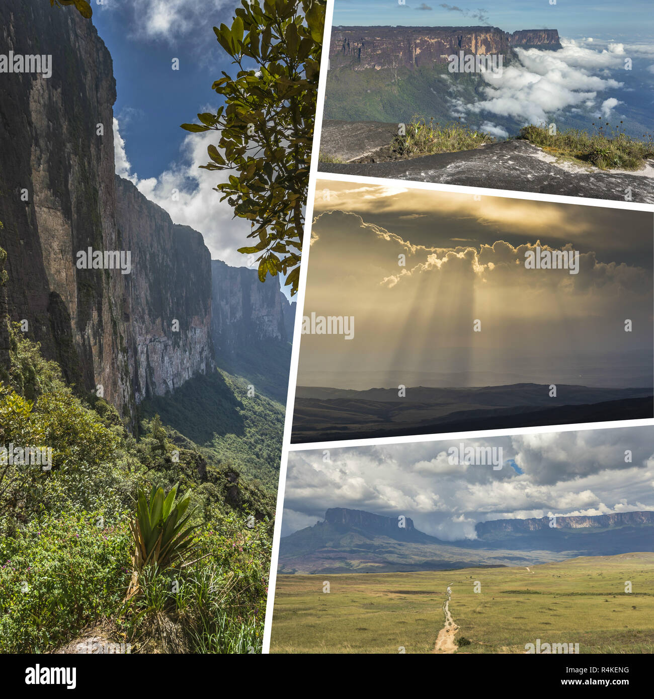 Collage of Table mountain Roraima with clouds, Venezuela, Latin America ...
