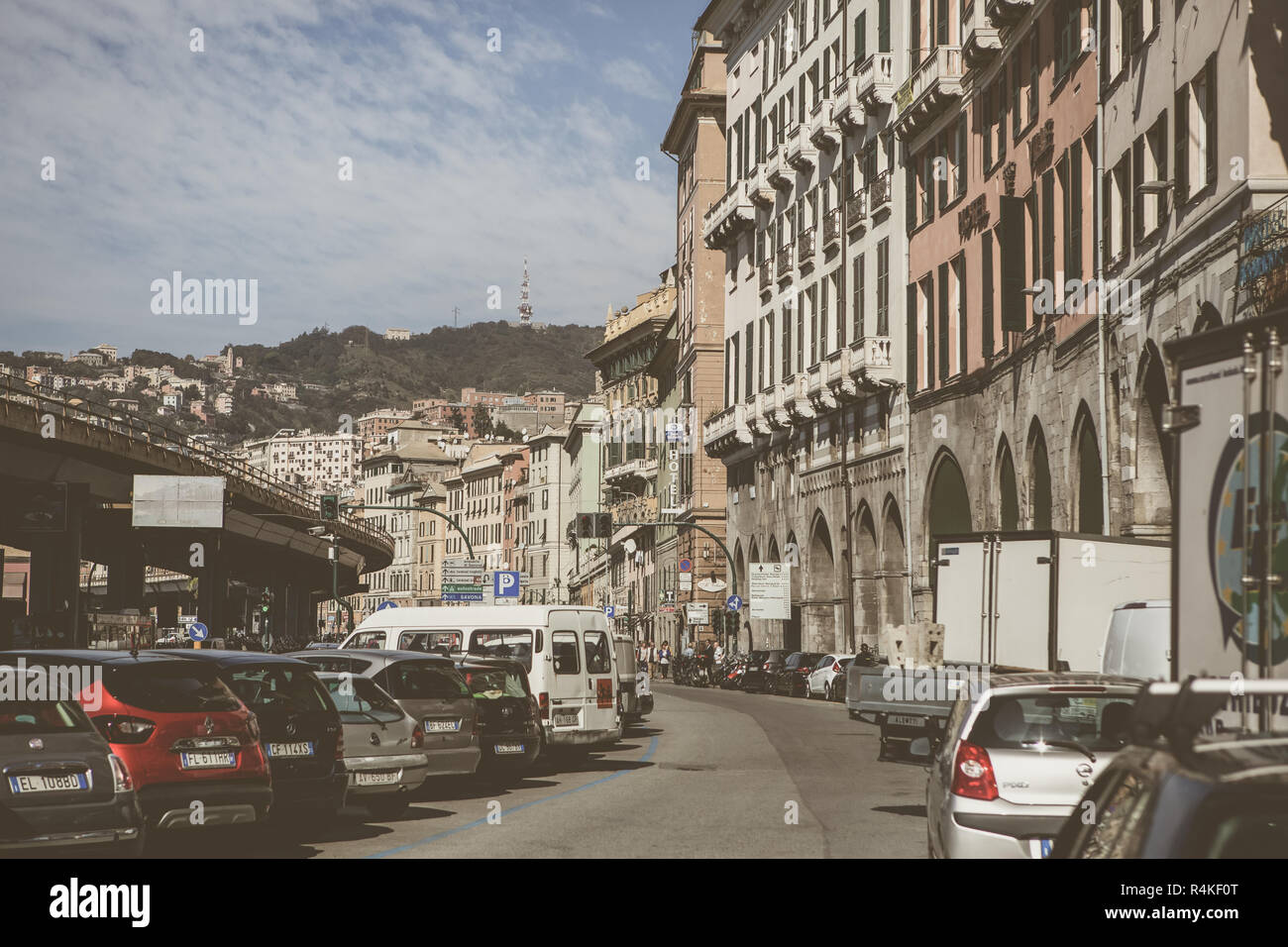 GENOVA,ITALY-12 OCTOBER,2018:City street of Genoa in Liguria region.Old ...