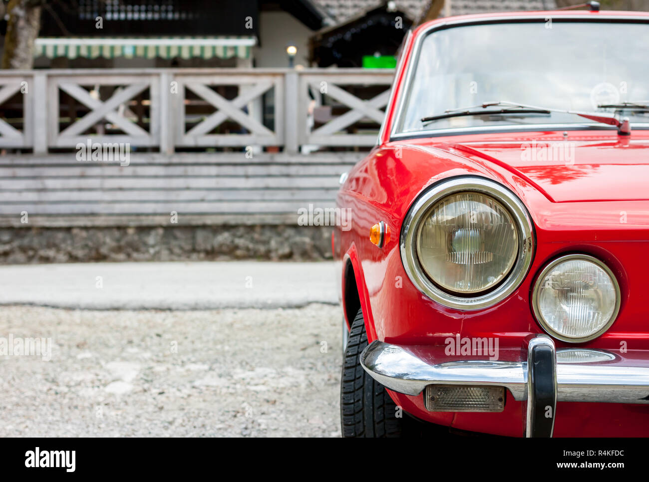 red retro car in the countryside Stock Photo - Alamy
