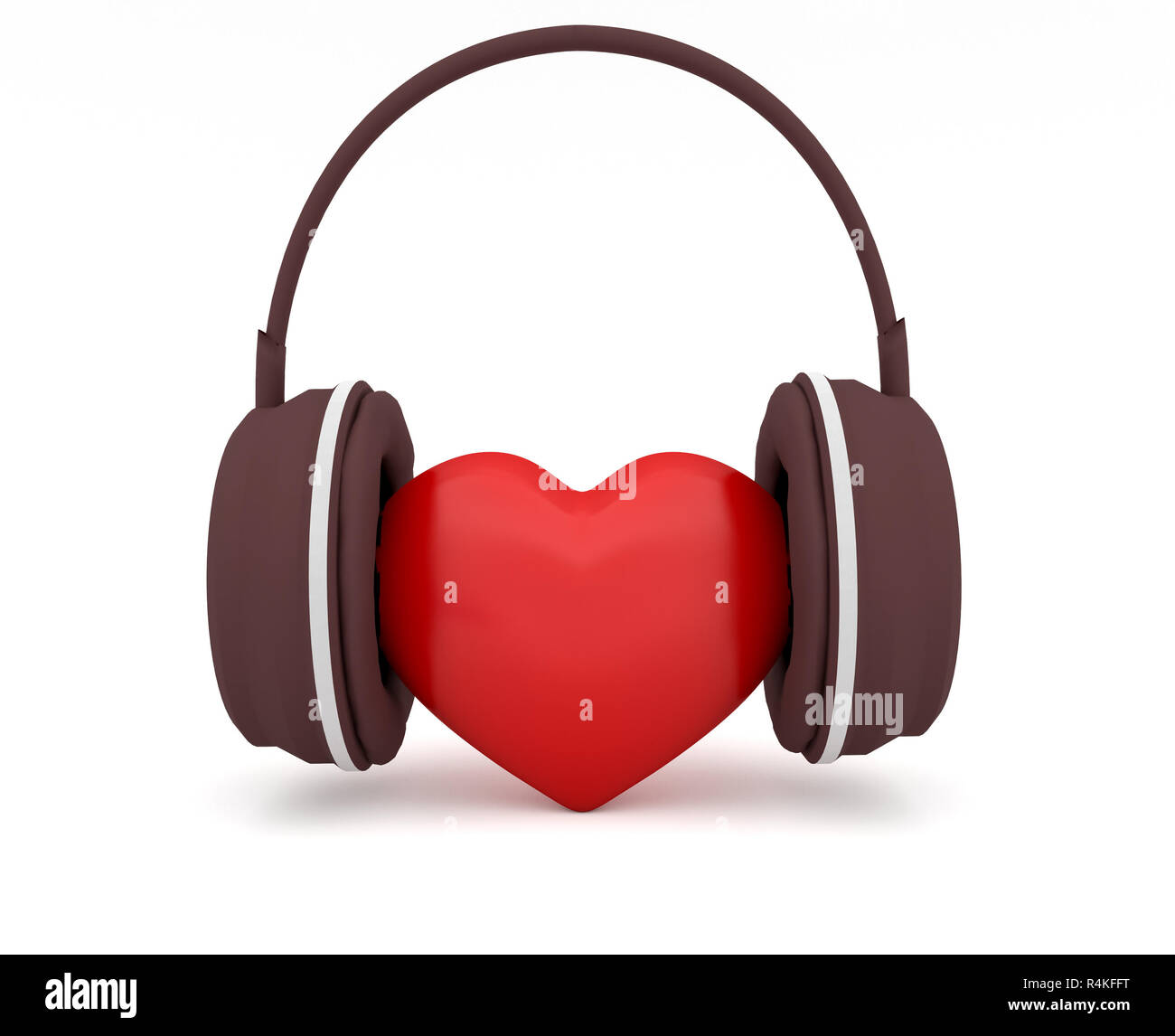 Love Music, Red 3d Heart With Headphones, 3d illustration on white ...