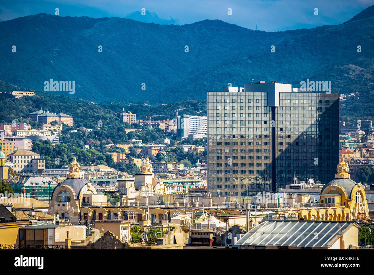 GENOVA,ITALY-12 OCTOBER,2018: Modern skyscrapers & ancient Baroque ...