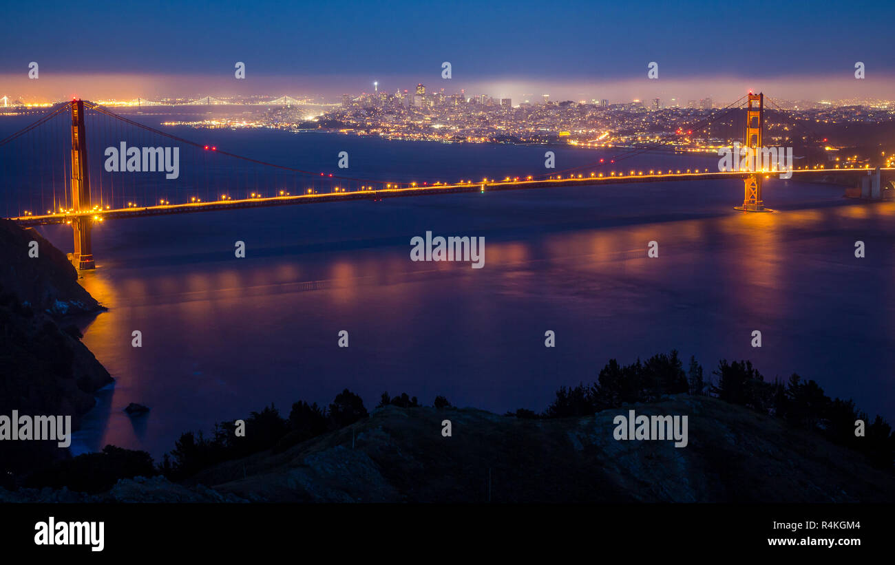 Golden gate bridge at sunset aerial view, san francisco hi-res stock ...