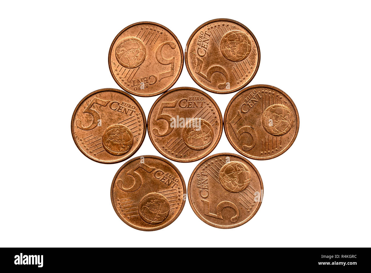 European coins in five cents isolated on white background Stock Photo ...