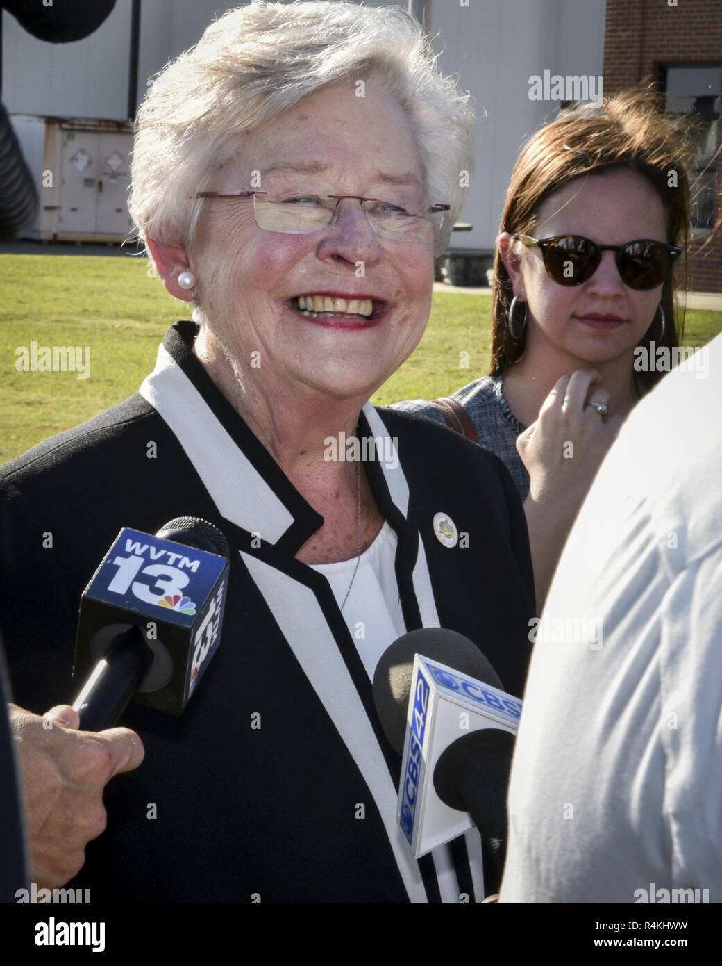 Alabama Governor Kay Ivey speaks to the local media at Sumpter Smith ...