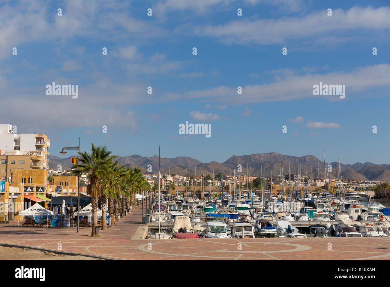 Port at Puerto de Mazarron with boats and yachts and blue sky Stock ...