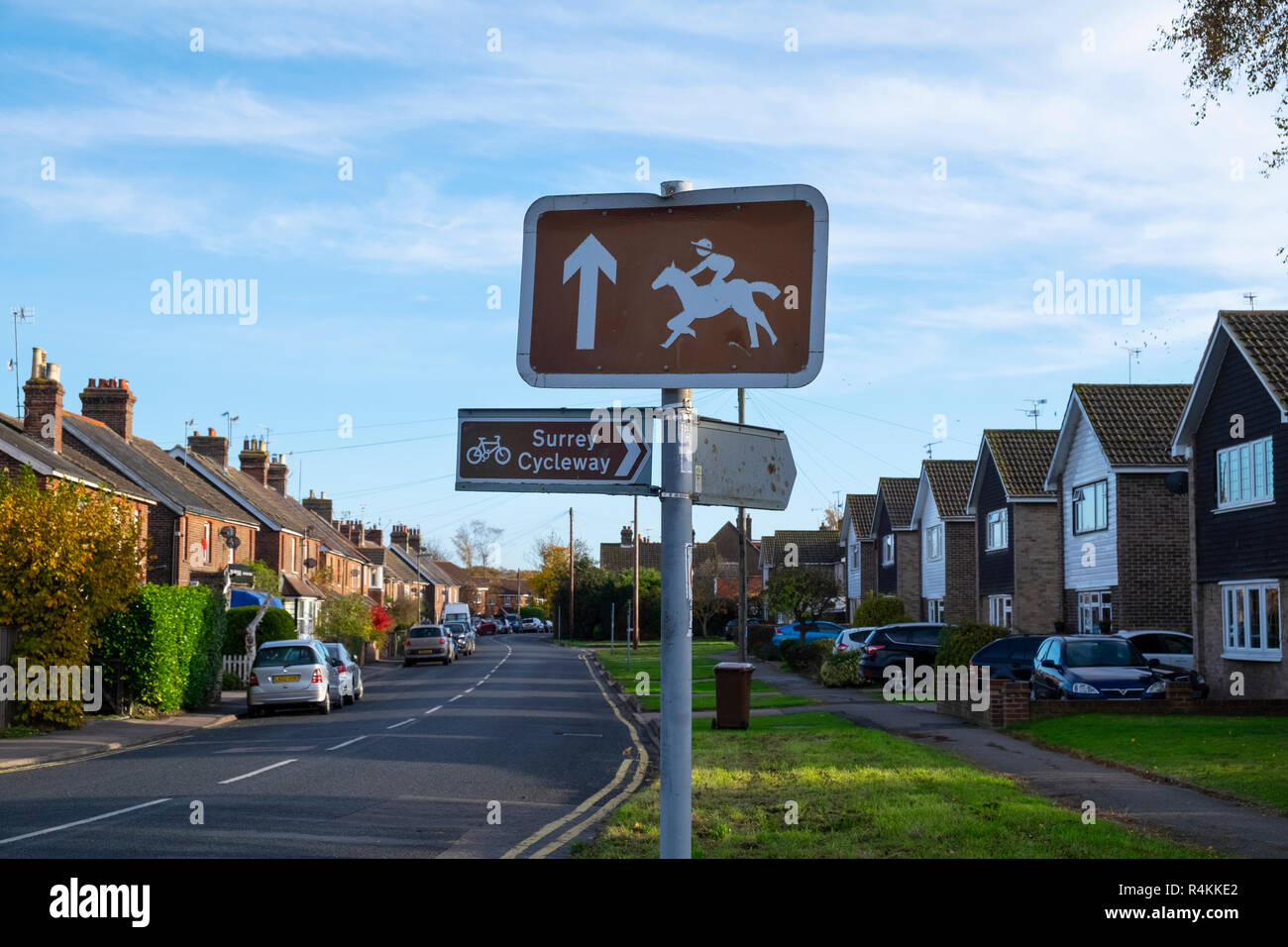 Lingfield horse racing and Surrey Cycleway signs in Lingfield, Surrey ...