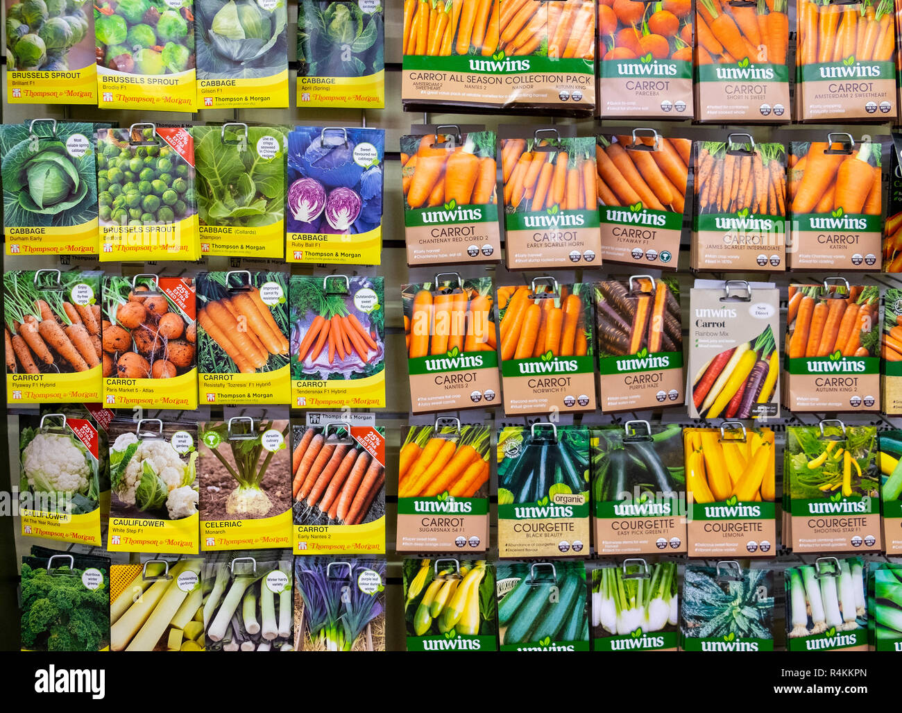 Packets of seeds for sale in a garden centre, Surrey, UK Stock Photo ...