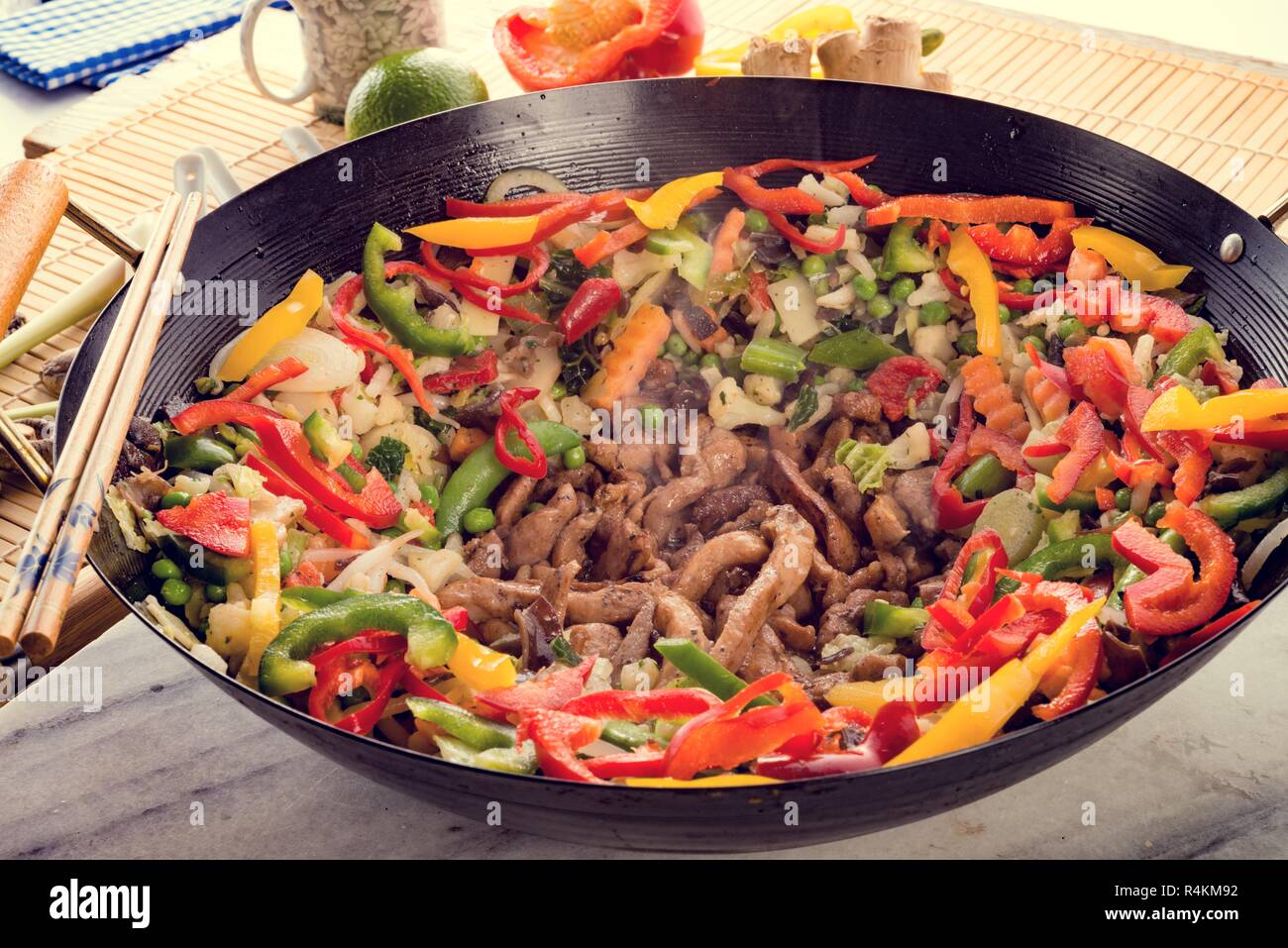 wok courts with meat Stock Photo - Alamy