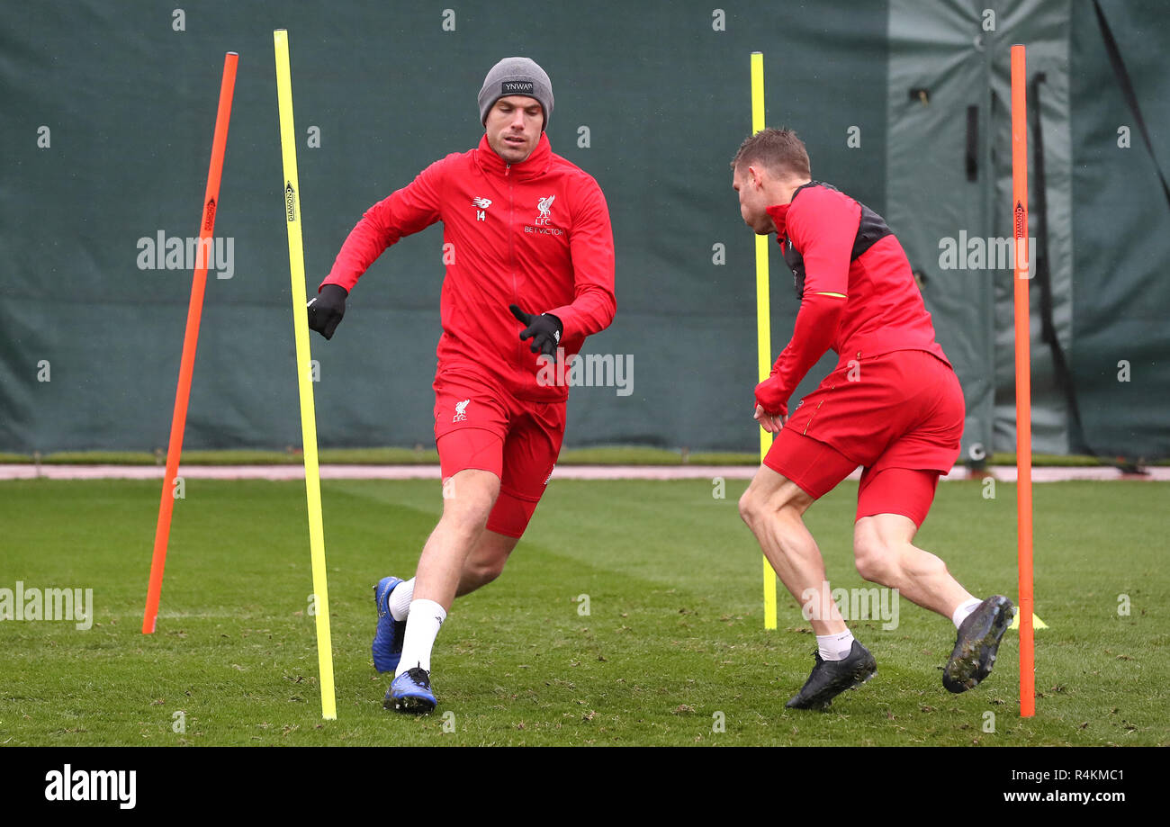 Liverpool's Jordan Henderson (left) during the training session at ...