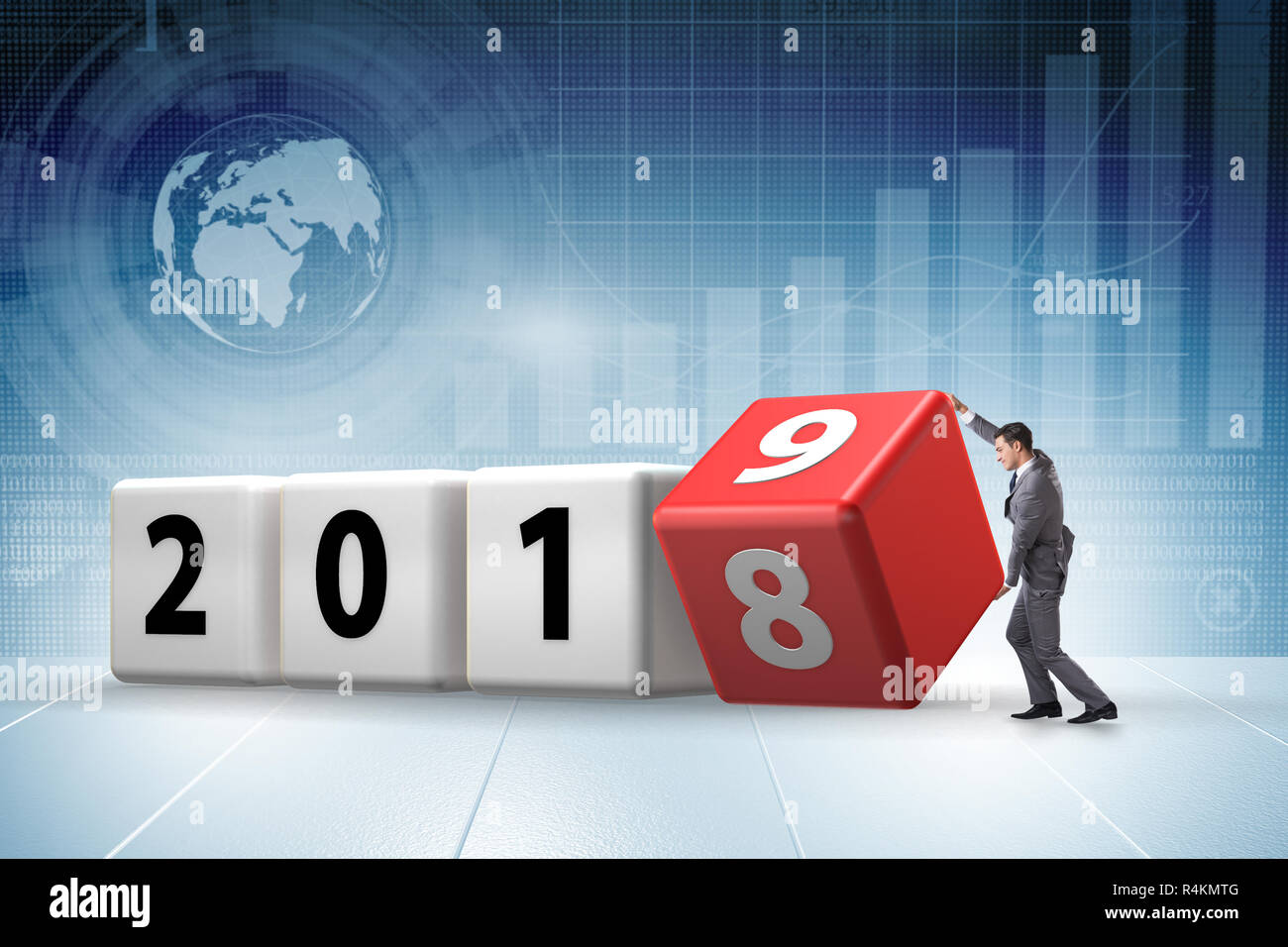 Businessman employee rotating cube to reveal number 2019 Stock Photo ...