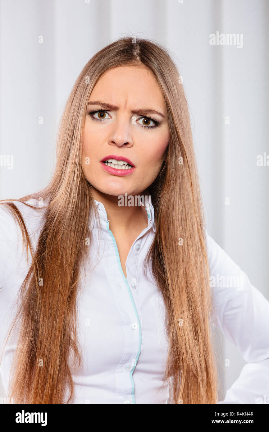 Handling stress and emotions in work. Frustrated female scream feel ...