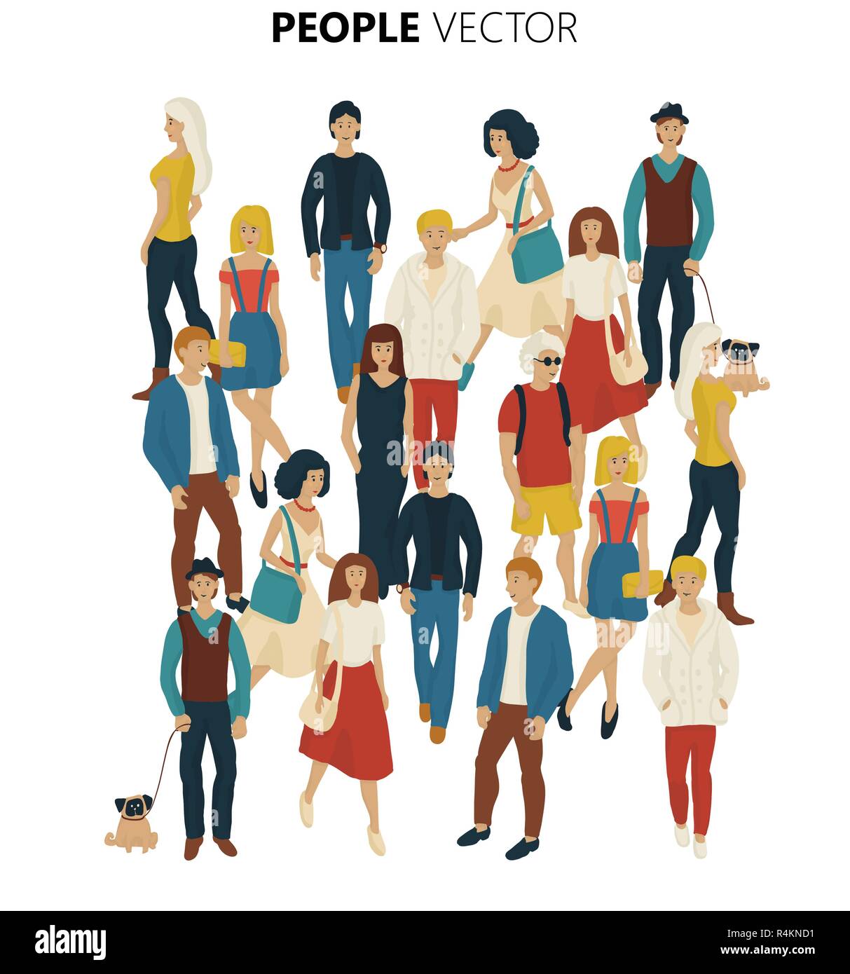 People crowd. Cartoon style illustration of young men and woman Stock ...