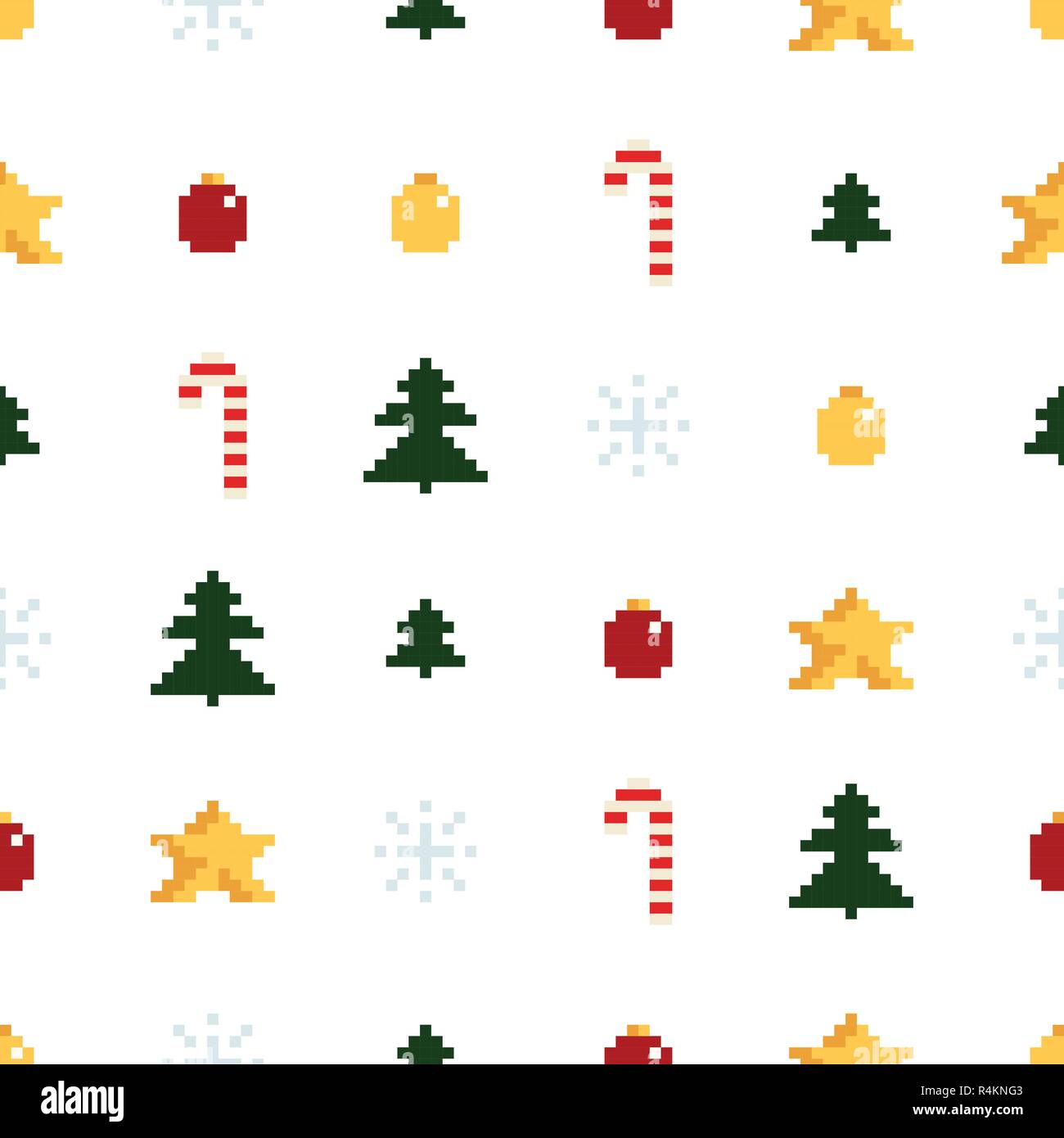 Colorful Pixel Pattern with Christmas Elements. Atcade games style ...
