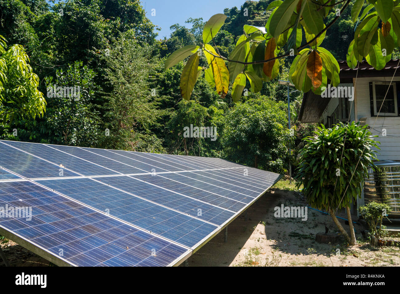 Sun batteries near the hut in the jungle, Krabi, Thailand Stock Photo ...