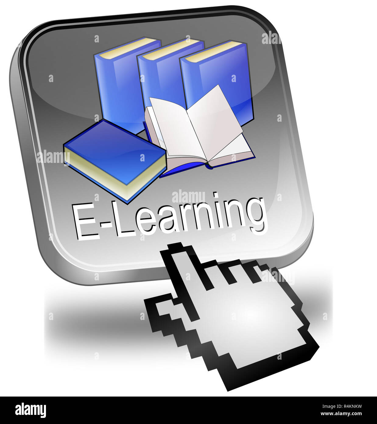 silver E-Learning Button with cursor - 3D illustration Stock Photo - Alamy