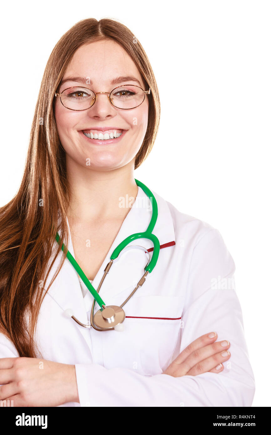 Happy smiling woman medical doctor with stethoscope wearing white coat ...