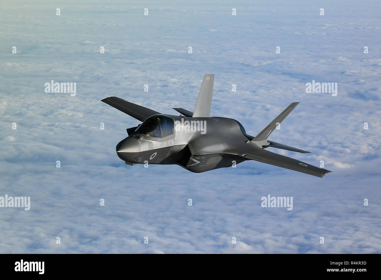 An RAF F-35B Lightning stealth jet over the English Channel during ...