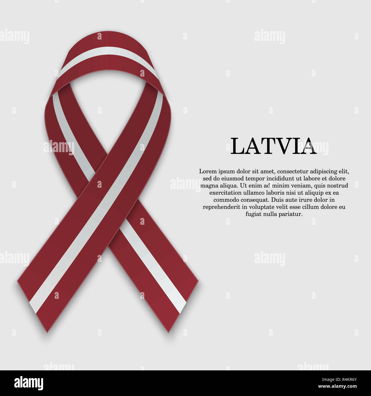 Flag of Latvia on stripe ribbon isolated on white background. Template ...