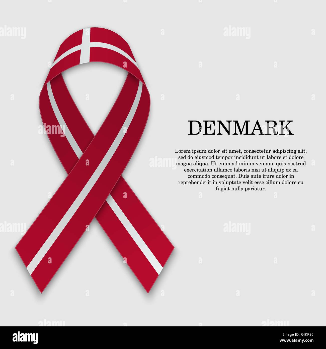 Flag of Denmark on stripe ribbon isolated on white background. Template ...