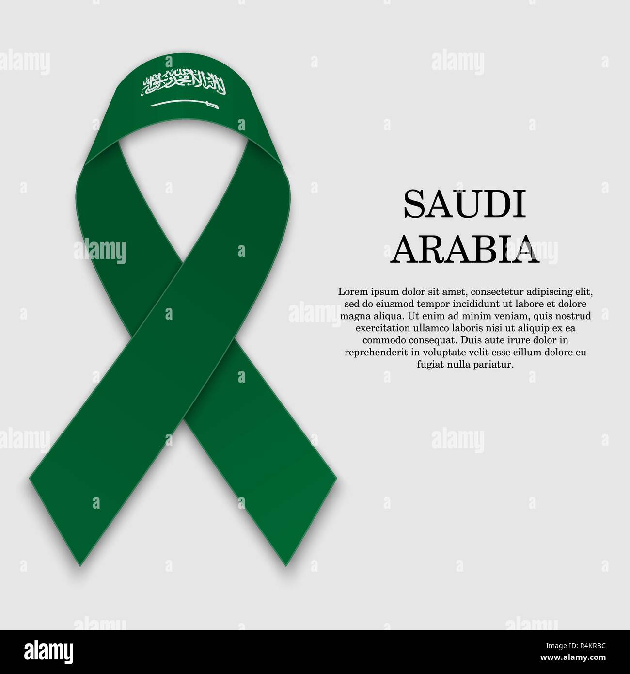 Flag of Saudi Arabia on stripe ribbon isolated on white background ...