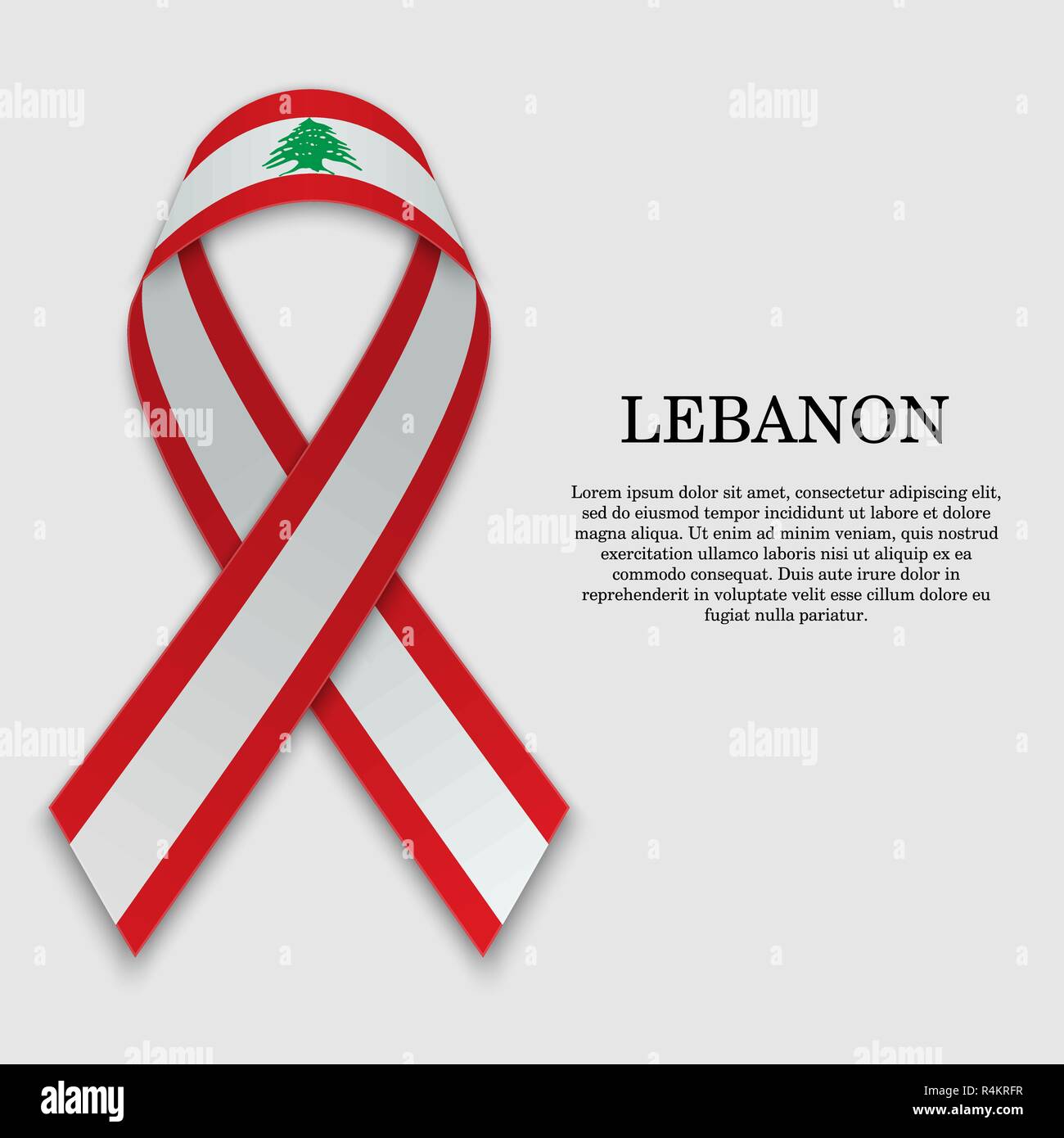 Flag of Lebanon on stripe ribbon isolated on white background. Template ...
