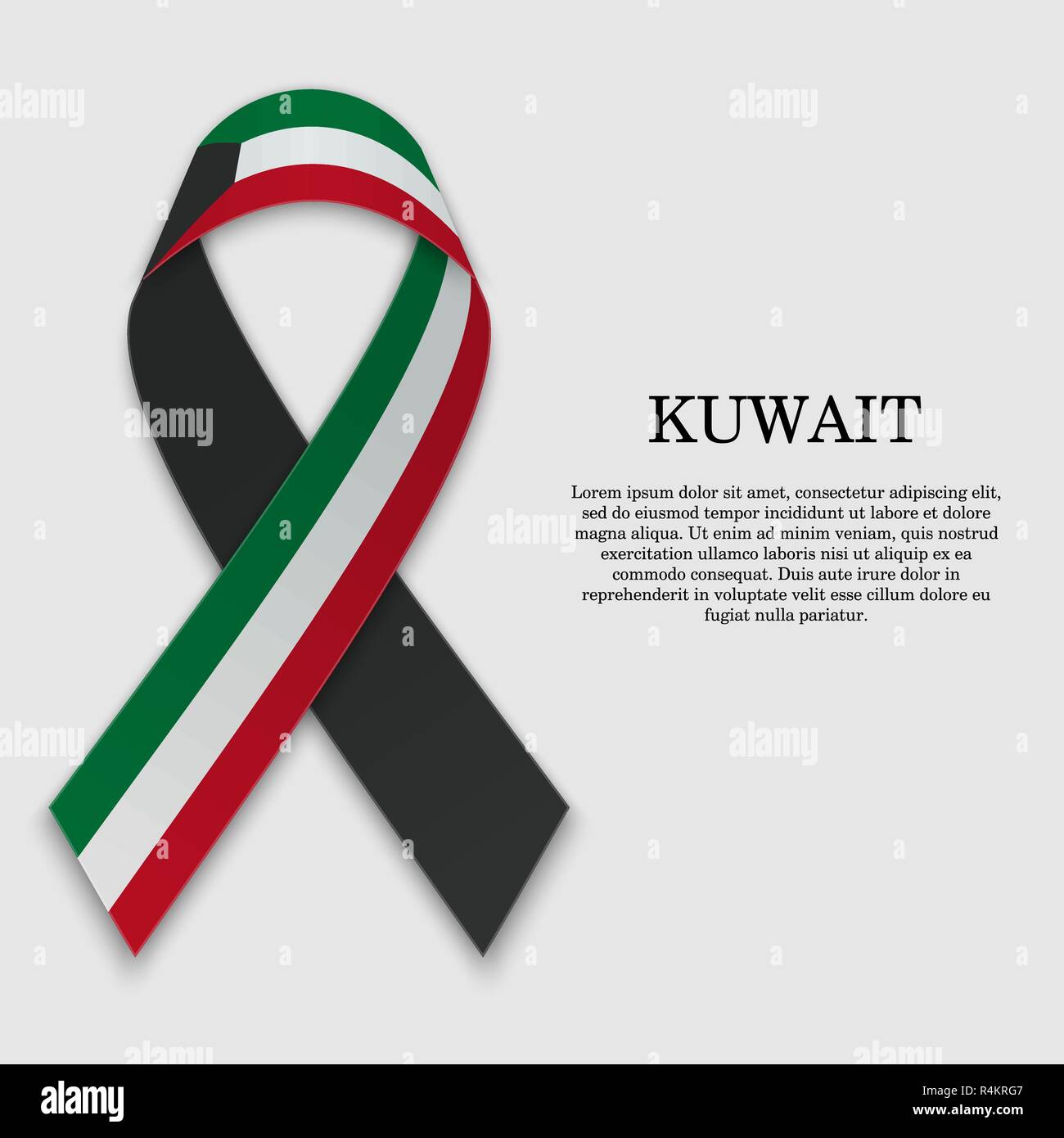 Flag of Kuwait on stripe ribbon isolated on white background. Template ...