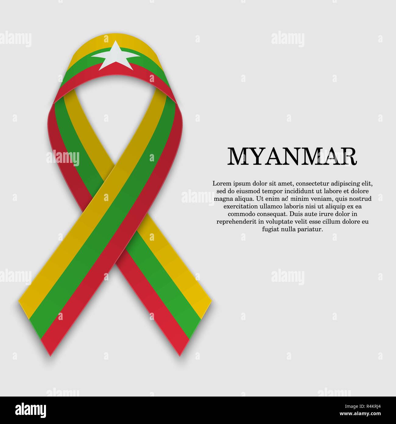 Flag of Myanmar on stripe ribbon isolated on white background. Template ...