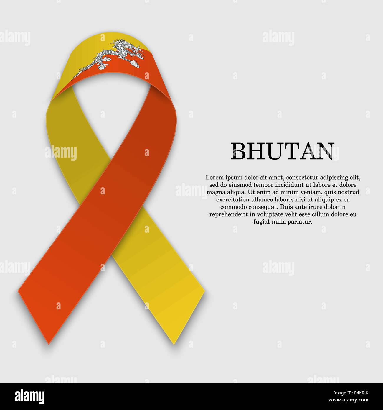 Flag of Bhutan on stripe ribbon isolated on white background. Template ...