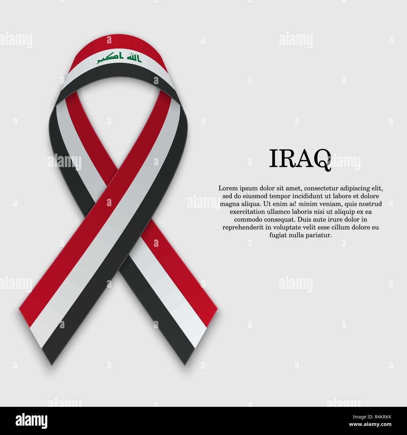 Flag of Iraq on stripe ribbon isolated on white background. Template ...