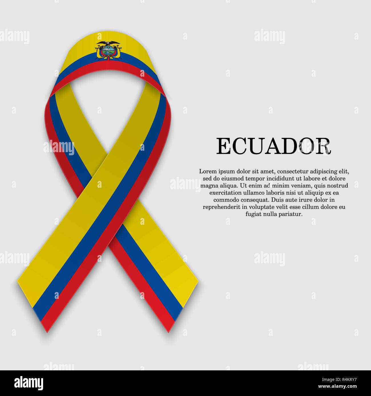 Flag of Ecuador on stripe ribbon isolated on white background. Template ...
