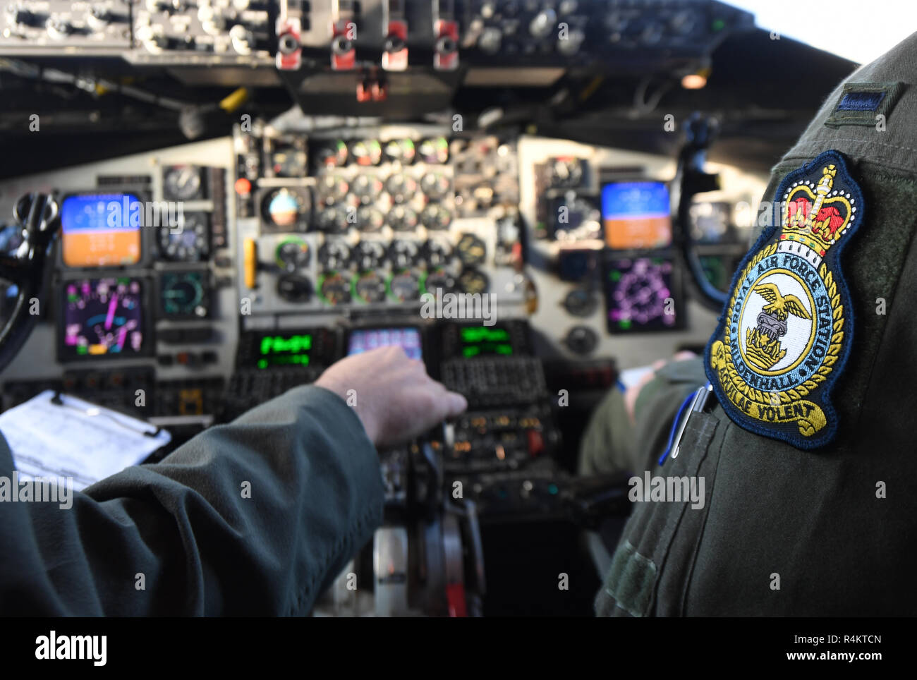The cockpit of a United States Air Force KC-135 Stratotanker during ...