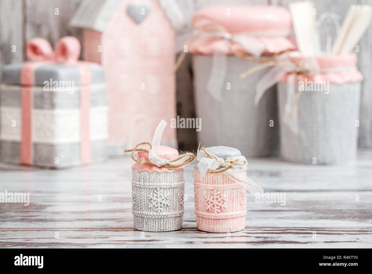 Gray and Pink Cute Decorative Kitchen Utensils Stock Photo - Alamy