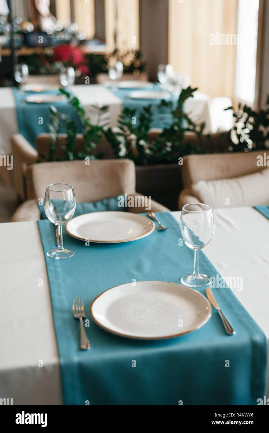 restaurant table setting for two persons. date concept Stock Photo - Alamy