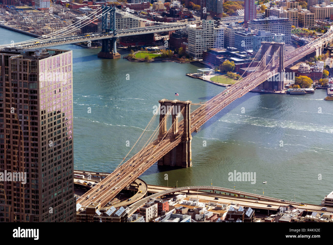 Aerial view of Brooklyn Bridge and Manhattan Bridge Stock Photo - Alamy
