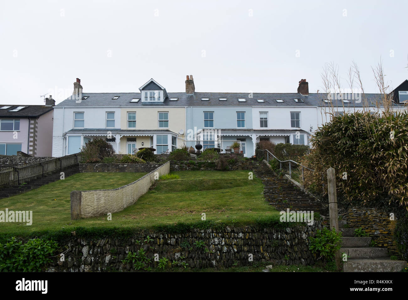 Traditional stone built houses in Portscatho on the south coast of ...