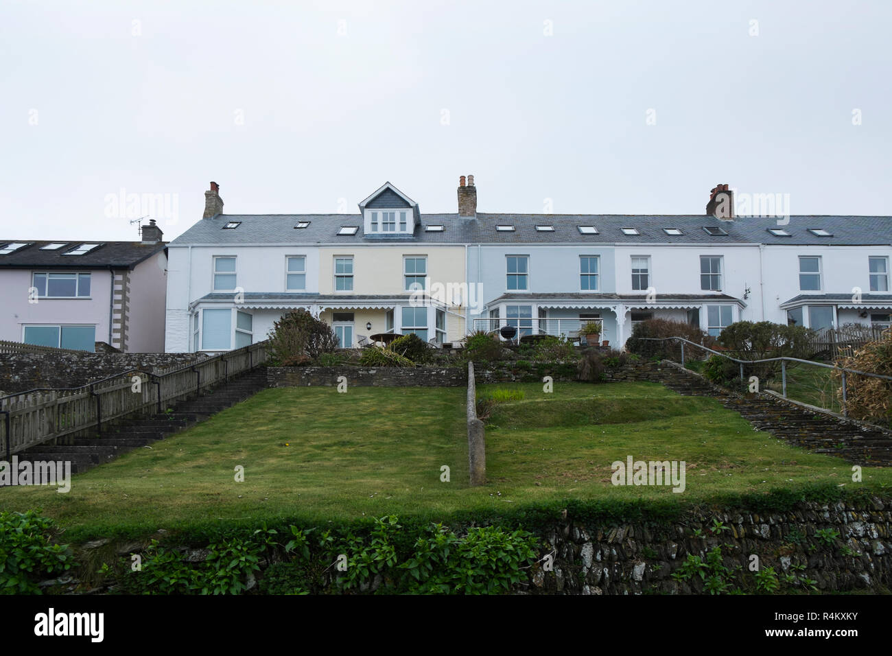 Traditional stone built houses in Portscatho on the south coast of ...