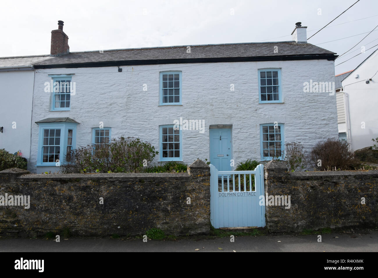 Traditional stone built houses in Portscatho on the south coast of ...